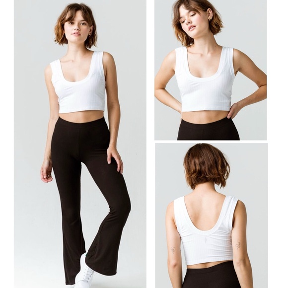 Free People | Tops | Free People Blissed Out White Scoop Neck Ribbed ...